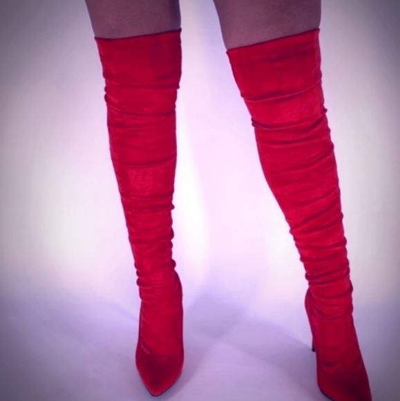 Shoes | Sexy Red Faux Suede Over The Knee Boots | Poshmark
